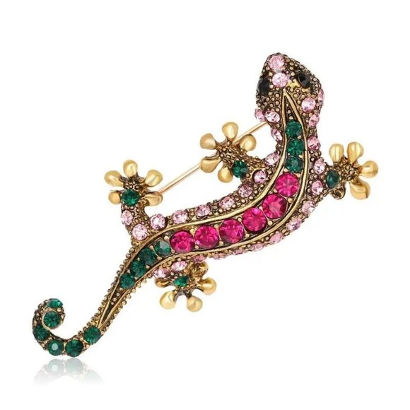 Fashion Jewelry | Jewelry | Rhinestone Lizard Gecko Brooch Pin Inlay ...